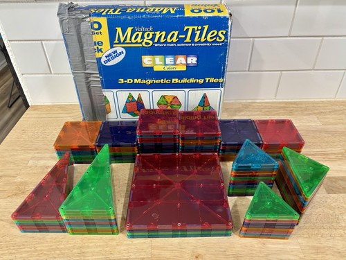 Magna Tiles Big Lot 98 Magnetic 3-D Tiles Building Pieces Blocks Clear ...