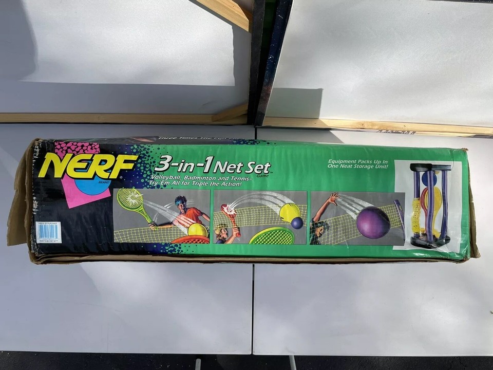 1994 Vintage NERF 3 in 1 Net Set Badminton Tennis Volleyball Foam RARE ...