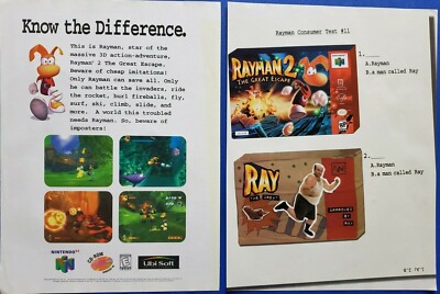 1999 VINTAGE 2 PAGE PRINT AD - NINTENDO 64 N64 ..RAYMAN 2 ..RAY ...AD ...