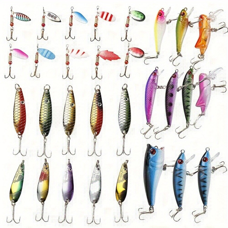 30pcs Fishing Lures Kit, Spinner Baits Trout Lures Spoon Lures | eBay