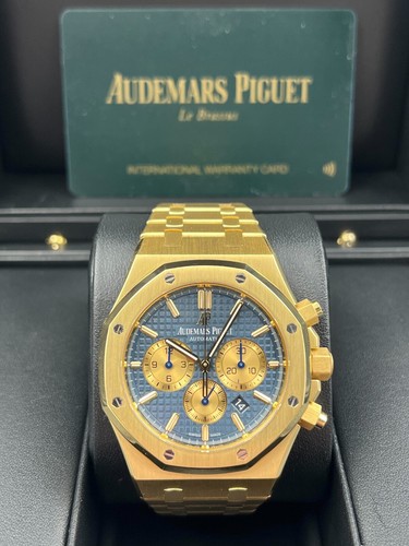 Audemars Piguet Royal Oak Chrono 41mm Blue Dial Yellow Gold Bracelet ...