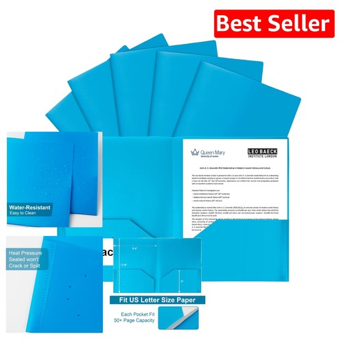 Durable Plastic Folders with Pockets - 60 Lake Blue Poly Folders for ...