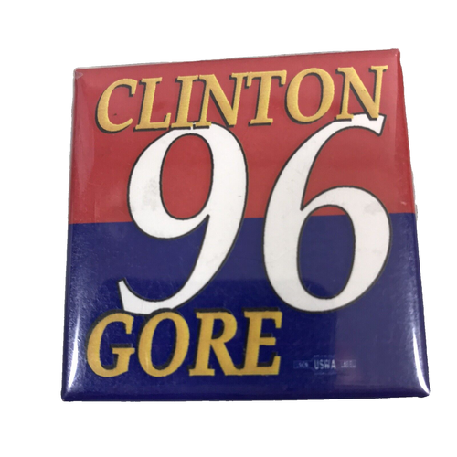 Clinton Gore 1996 Presidential Campaign Button Political Pinback Square ...