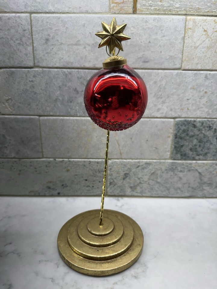 Set Of 4 Antiqued Bright Red Mercury Glass Kugel Ball Christmas ...