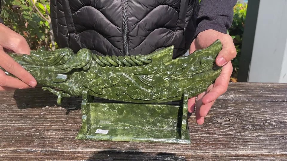 4LB 14.7"Natural Xiuyan Jade Green Dragon Crescent Blade Crystal Heal ...