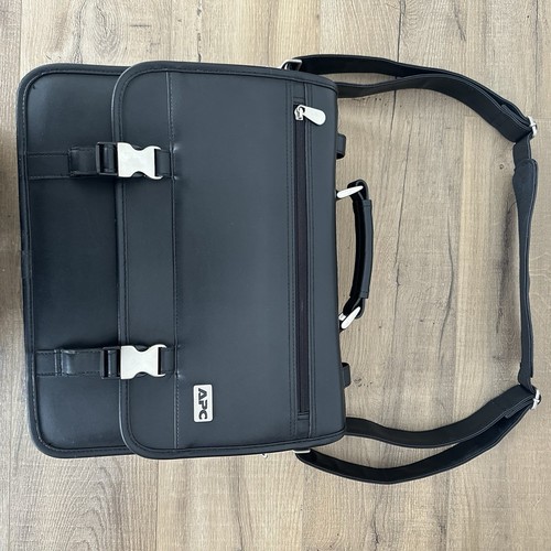 APC Leather Briefcase Laptop Shoulder Strap Computer Bag Black Zippered ...