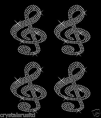 4 Musical note Clef iron-on Rhinestone Transfer crystal hotfix tshirt ...