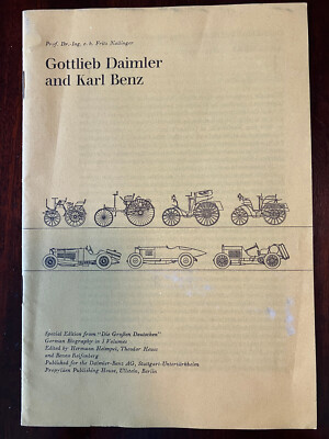 Vintage Gottlieb Daimler and Karl Benz Biography Pamphlet by Fritz ...