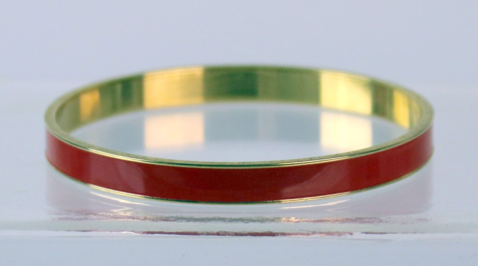 Vintage Monet Red Enamel Gold Tone Bangle Bracelet - Gem