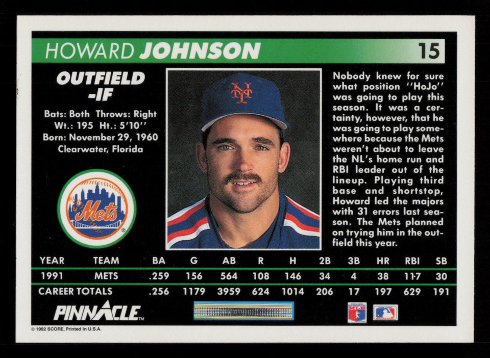 1992 Pinnacle Howard Johnson #15 New York Mets Baseball Card | eBay