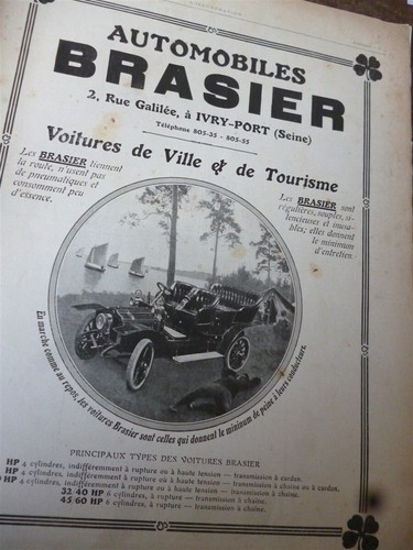 BRASIER automobile + UNIC + GOERZ + BYRRH publicité papier ILLUSTRATION ...
