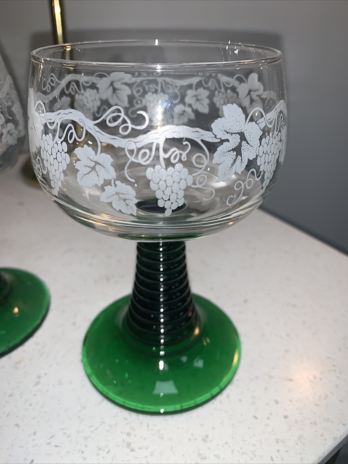 4 Pc 1960 VTG Schott-Zwiesel Green Stem Wine Romans Fine German Etched ...