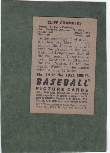 *1952 BOWMAN #14 CLIFF CHAMBERS, CARDINALS great card | eBay