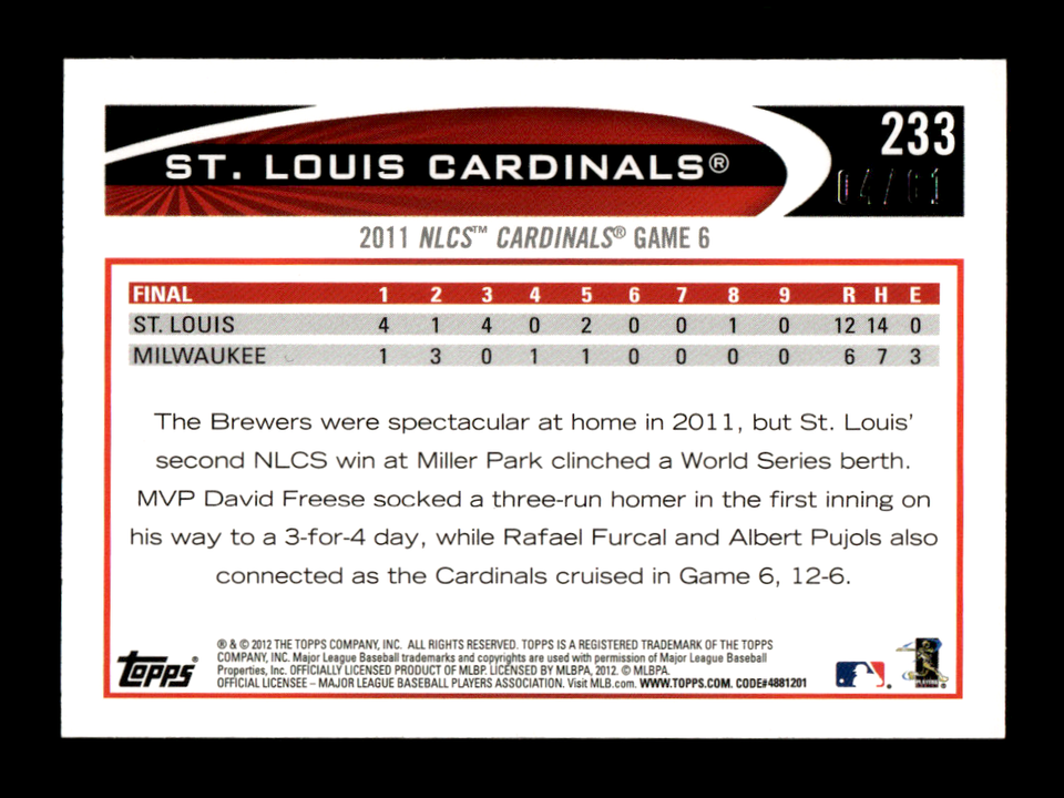 2012 Topps Mini St. Louis Cardinals #233 Gold /61 | eBay