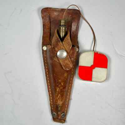 VINTAGE 6 3/4" LONG 24 OZ BRASS PLUMB BOB GAMMON USA REEL AND LEATHER ...