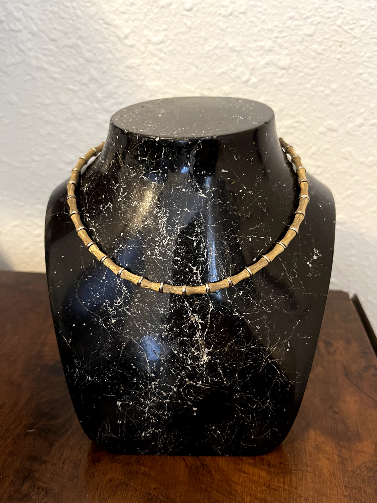 Vintage Biagi Etched Gold Bamboo Chocker Necklace - Gem