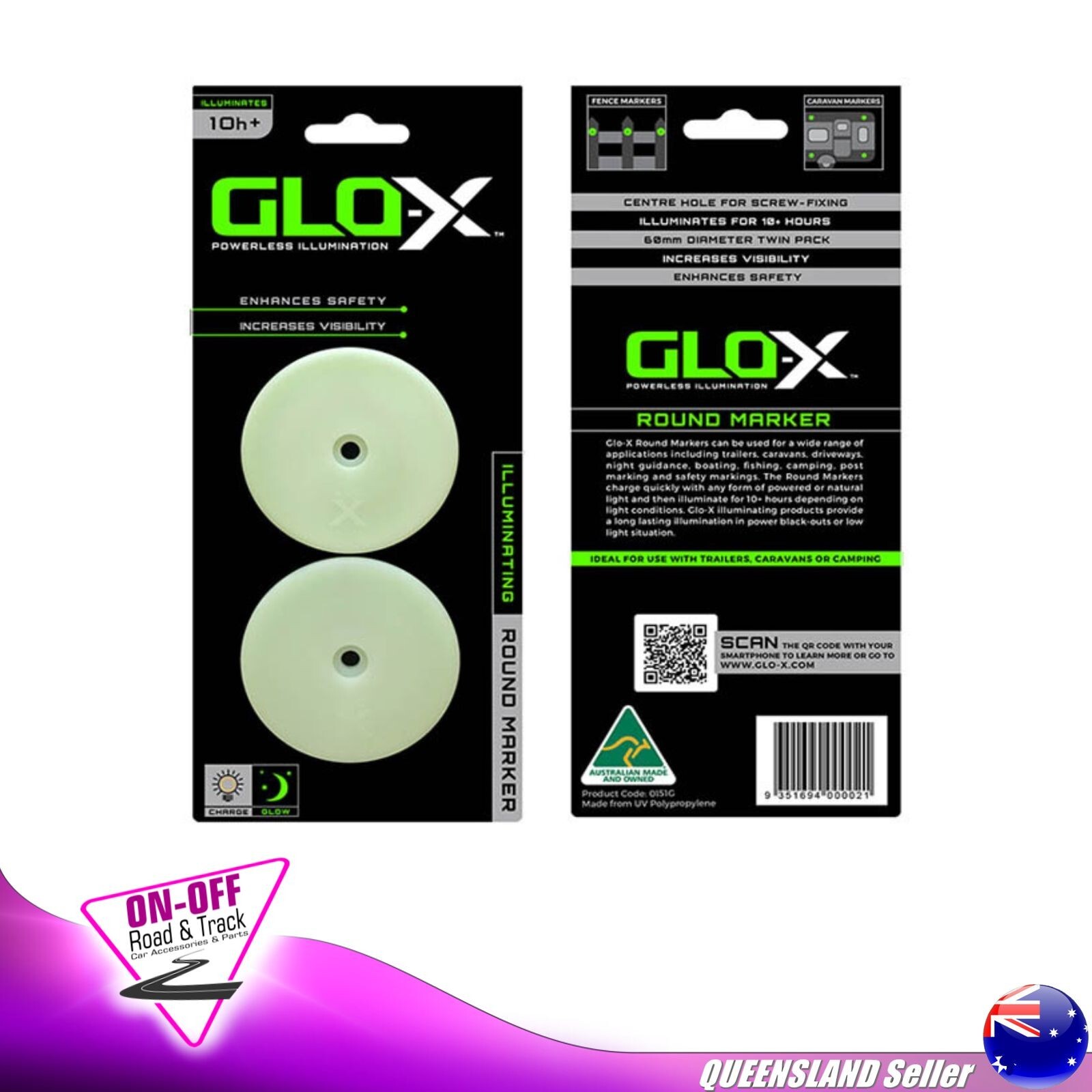 Glo-X Glow in the Dark GX0151G - Round Markers 2 Pack Camping 4x4 ...