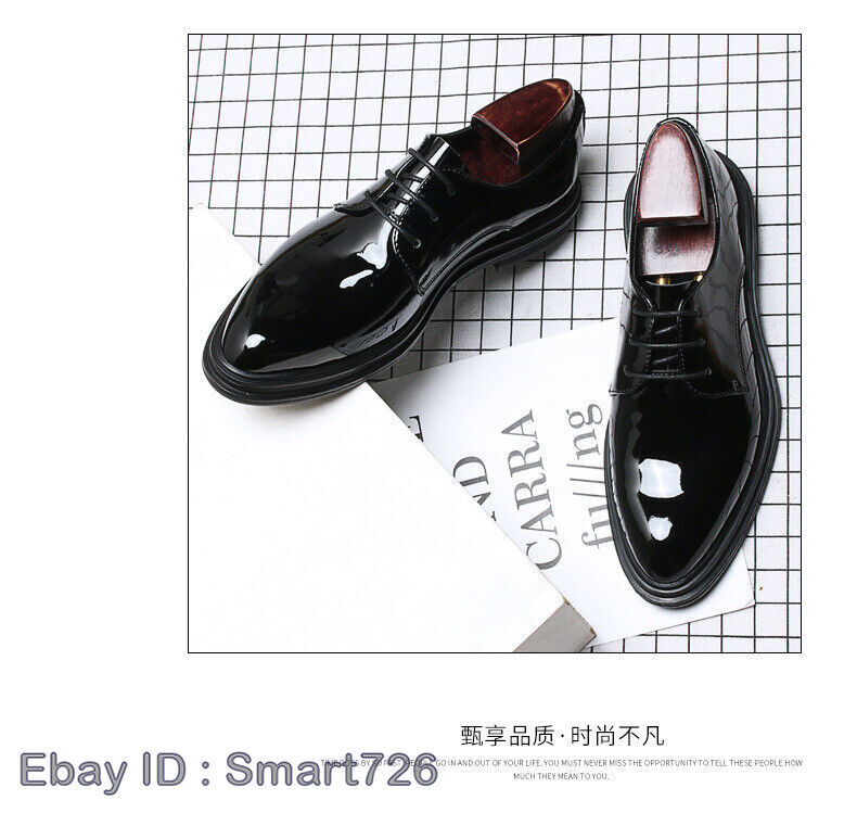 Lace Up Pointed Toe Business Formal Dress Mens Faux Patent Leather ...