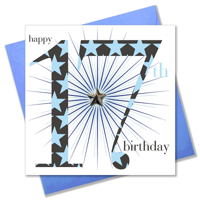 Birthday Card, Age 17 Boy, Happy 17th Birthday, Embellished with a ...