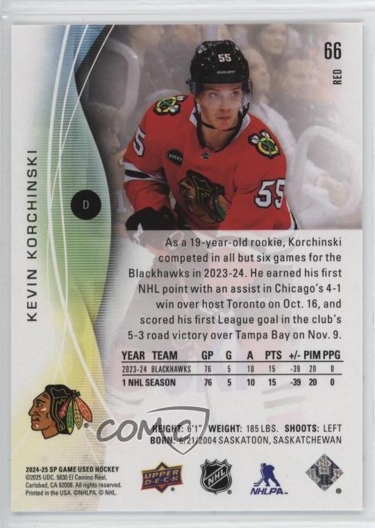 2024-25 Upper Deck SP Game Used Red Kevin Korchinski #66 | eBay