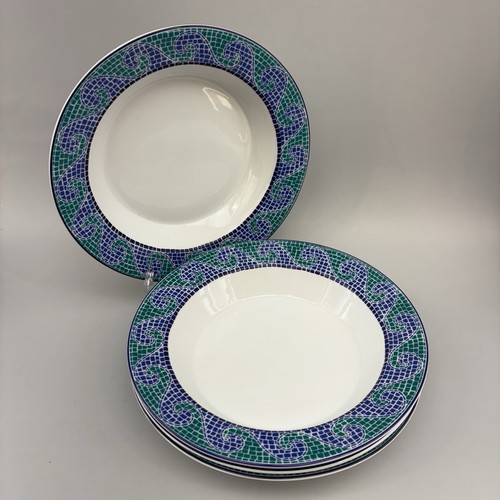 Dansk Mosaic Wave Porcelain Set/4 Rimmed 8.5” Pasta Soup Bowls Portugal ...