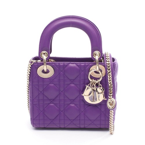 Christian Dior Dior Mini Handbag Leather Purple 2-Way with Shoulder ...