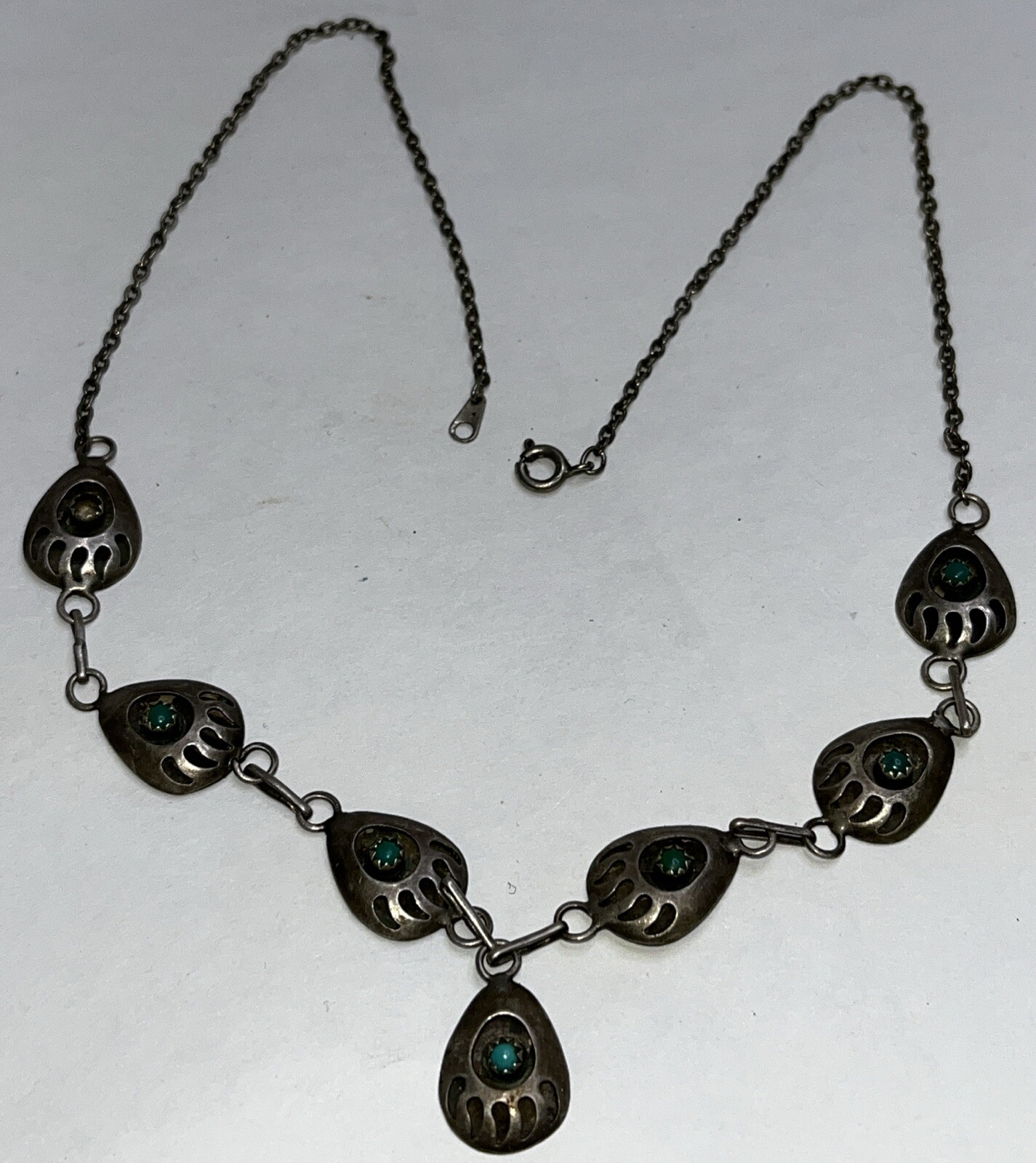 NATIVE OLD PAWN SILVER TURQUOISE NECKLACE PENDANT Bea… - Gem