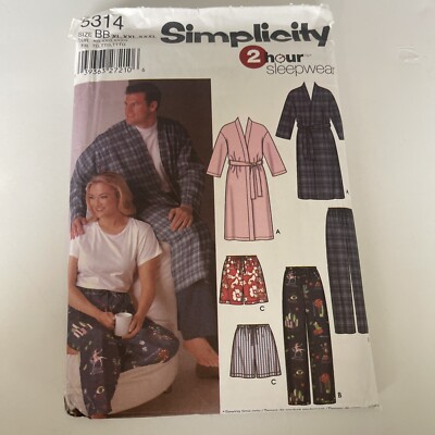 Simplicity 5314 Sz XL-XXL His & Hers 2-Hour Pajama Pants, Robe UNCUT ...