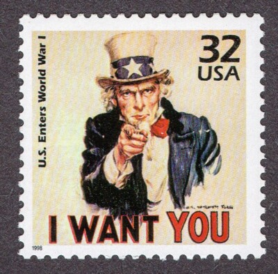 USA, SCOTT # 3183-I, MNH AMERICA ENTERS WORLD WAR I, UNCLE SAM, I WANT ...