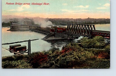 Postcard Pontoon Railroad Bridge Trestle with Train On crossing ...