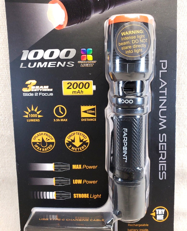 Farpoint Platinum Series COB TEC Rechargeable Flashlight 1000 Lumens ...