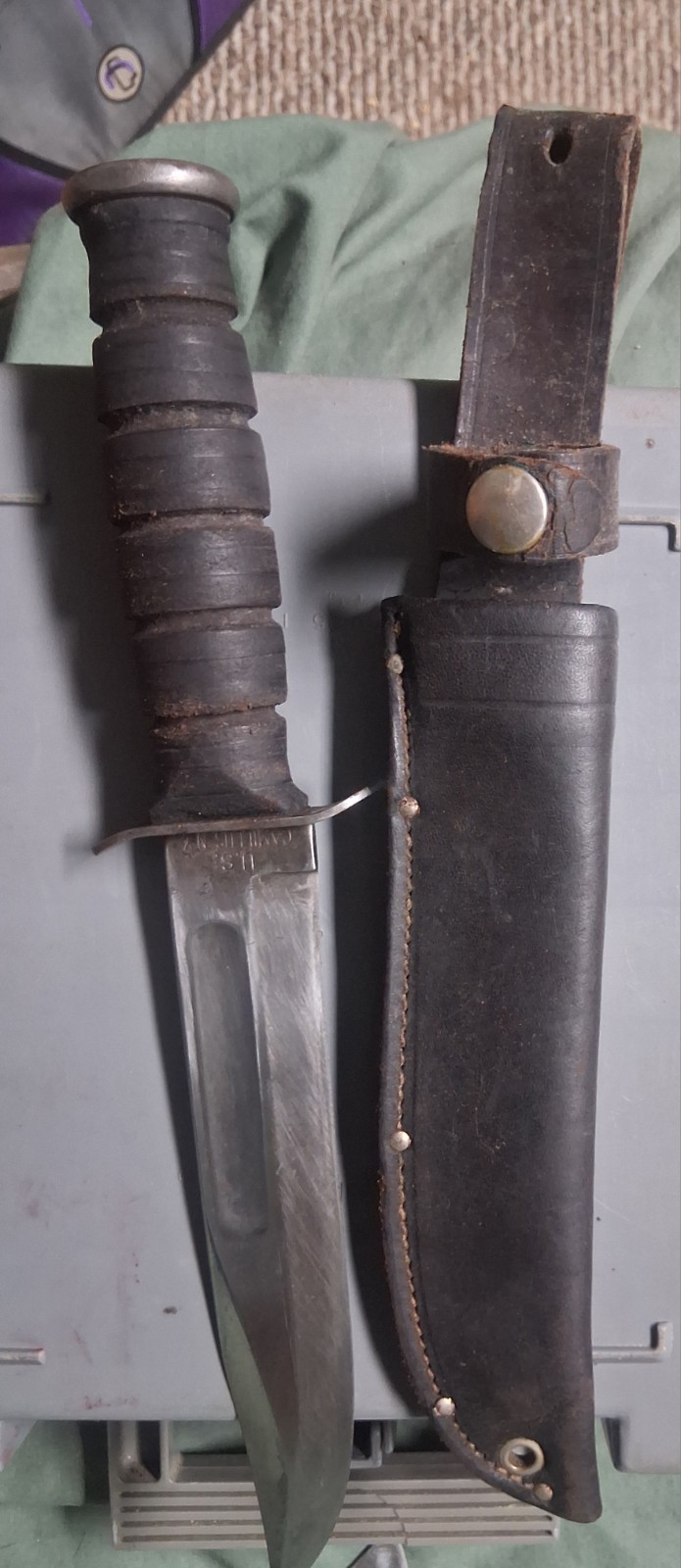 EARLY WW2 USMC KA-BAR FIGHTING KNIFE w SHEATH-US MARINE CORP Olean NY ...