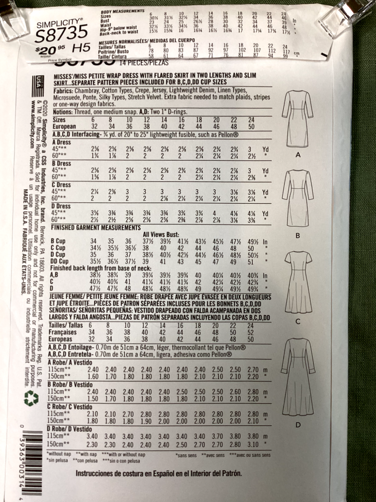 Misses Reversible Wrap Dress Simplicity 1356 Sewing Pattern Size 6-14 ...