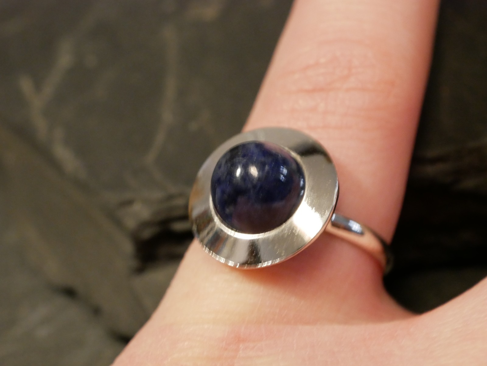 935 Silber Ring Sien Blau Marmoriert Halb Kugel Solitär Space Age 70 er ...