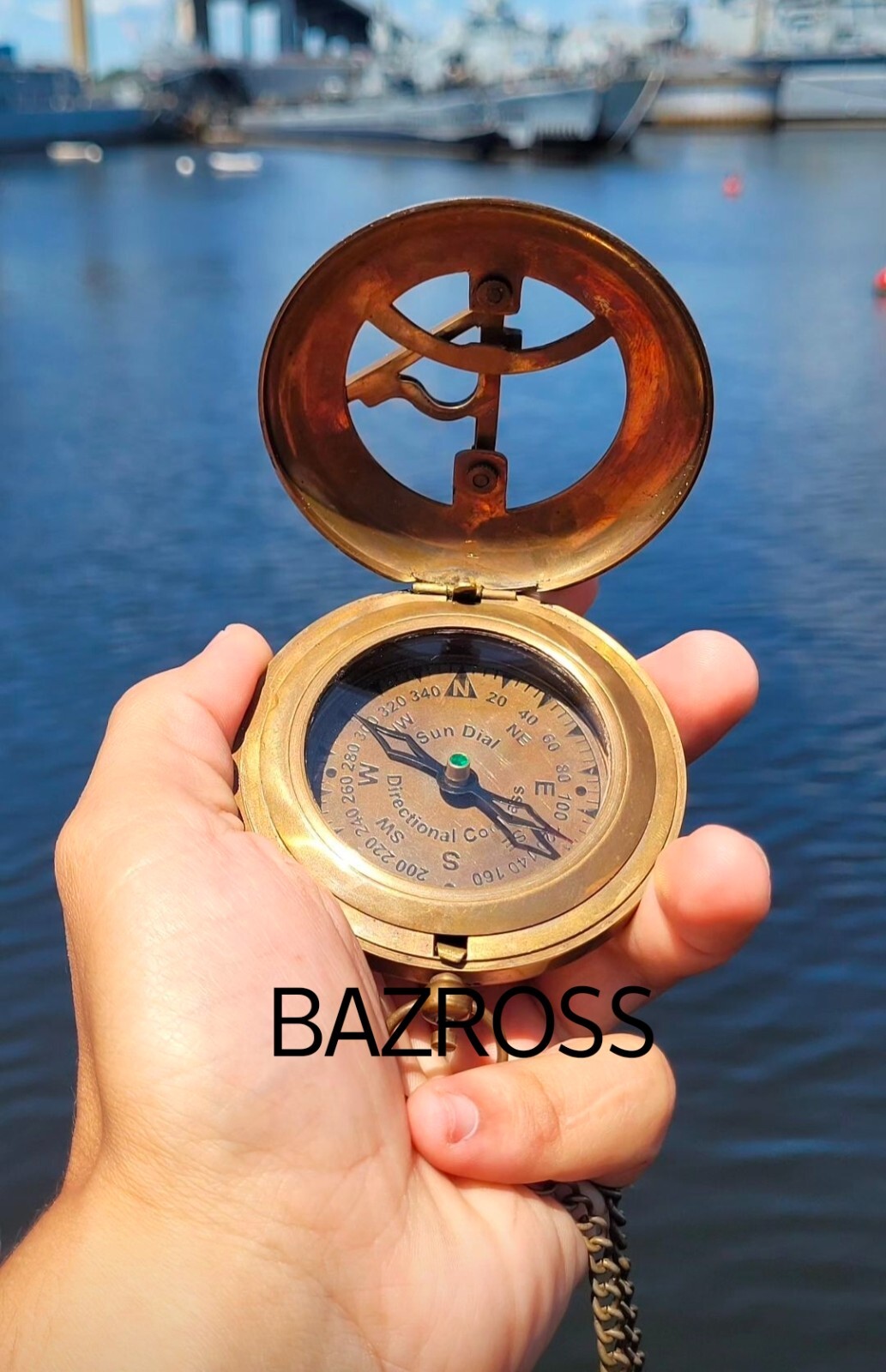 Brass Sundial Compass Vintage Pocket Style Nautical Keychain, Pendant ...