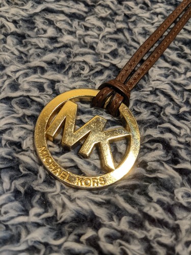 Michael Kors Gold Key Charm Dark Brown Leather | eBay