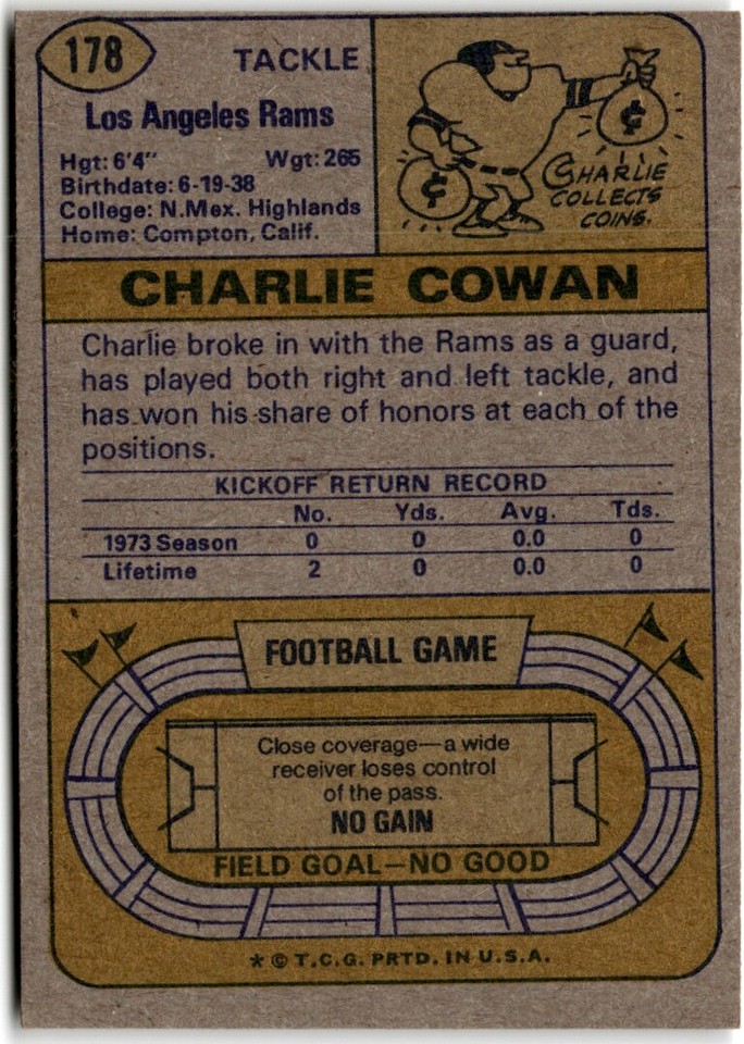 1974 Topps #178 Charlie Cowan Rams | eBay