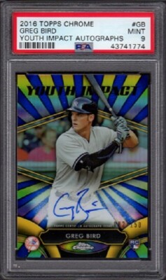 2016 Greg Bird Topps Chrome Rookie Card Youth Impact Autograph /150 ...