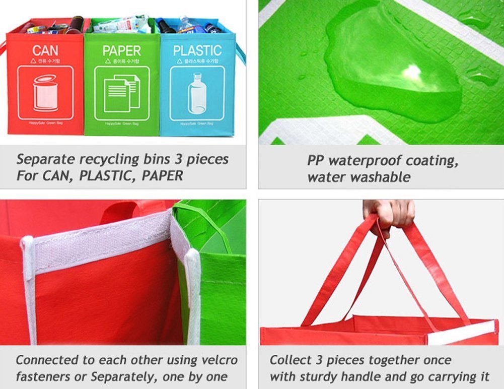 Recycle Bag Separate Recycle Bin Waterproof Wastebaskets Compartment 3 ...