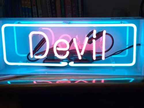 Devil Neon Sign 14"x5" Acrylic Box Light Lamp Space Handing Standable ...