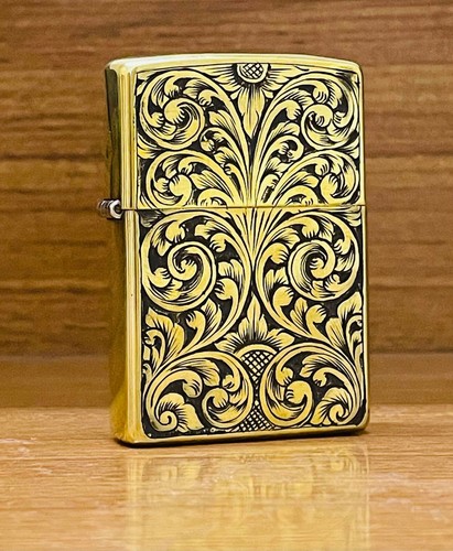 New Custom Hand Engraved Floral Pattern & Scroll Work Art Zippo Regular ...