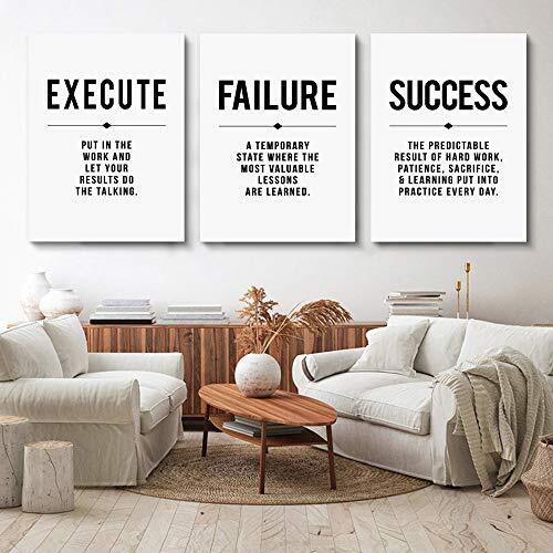 Framed Canvas Wall Art Success Quote, Office Wall Art, 24x36inchx3pcs D ...