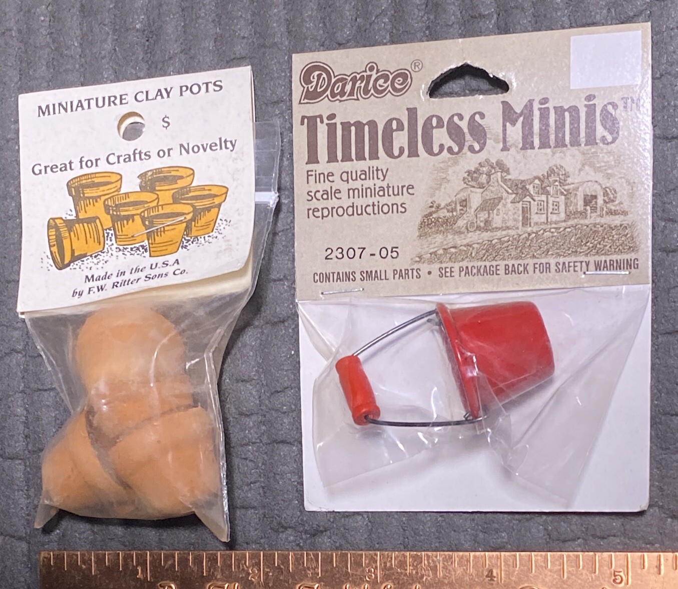 Darice Timeless Minis Dollhouse Miniature Red Metal Bucket & Clay Pots ...