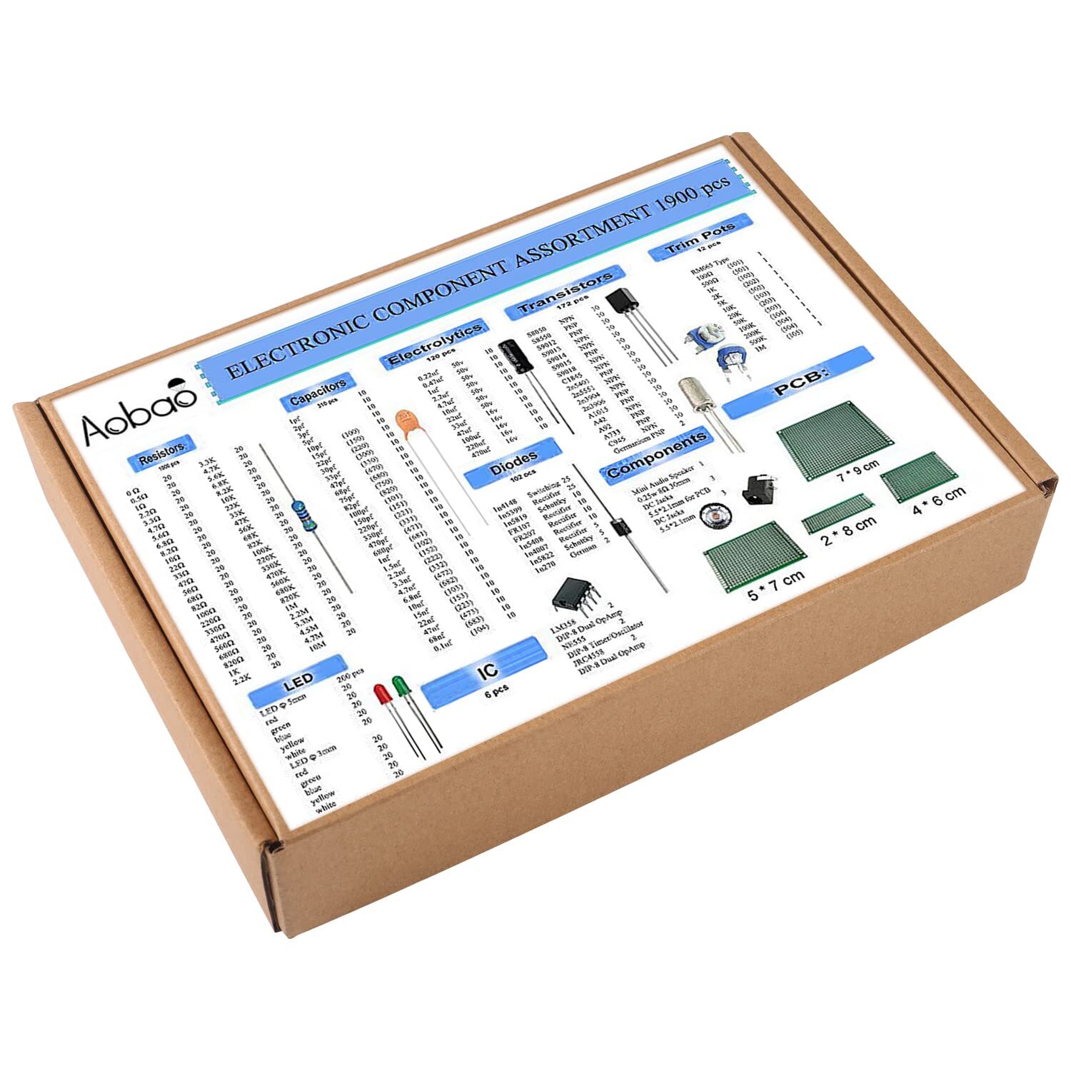 1900pcs Mega Electronic Component Kit Assortment Capacitors Resistors ...