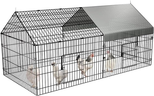 Chicken Coop Run Pen for Yard with Cover Outdoor Metal Portable Tractor ...