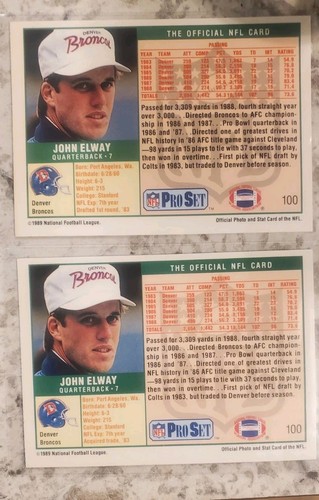 1989 PRO SET JOHN ELWAY ERROR CARD #100 Drafted 1st Round, '83 And ...