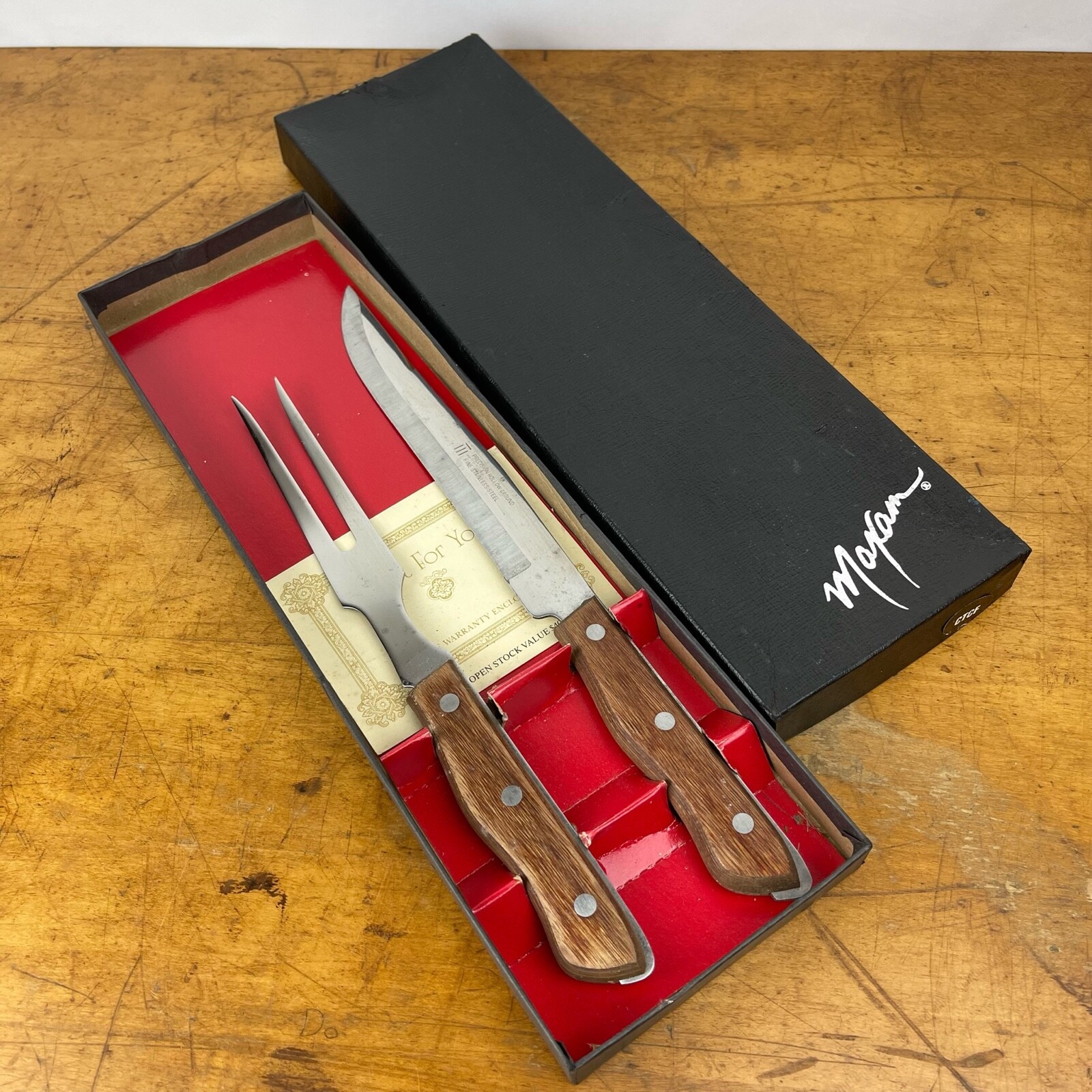 Vintage Maxam Carving Knife Fork Set Wood Handle Made in Japan New Old ...