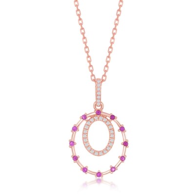 Sterling Silver Rose Double Circle, Ruby CZ Pendant - Rose Gold Plated ...