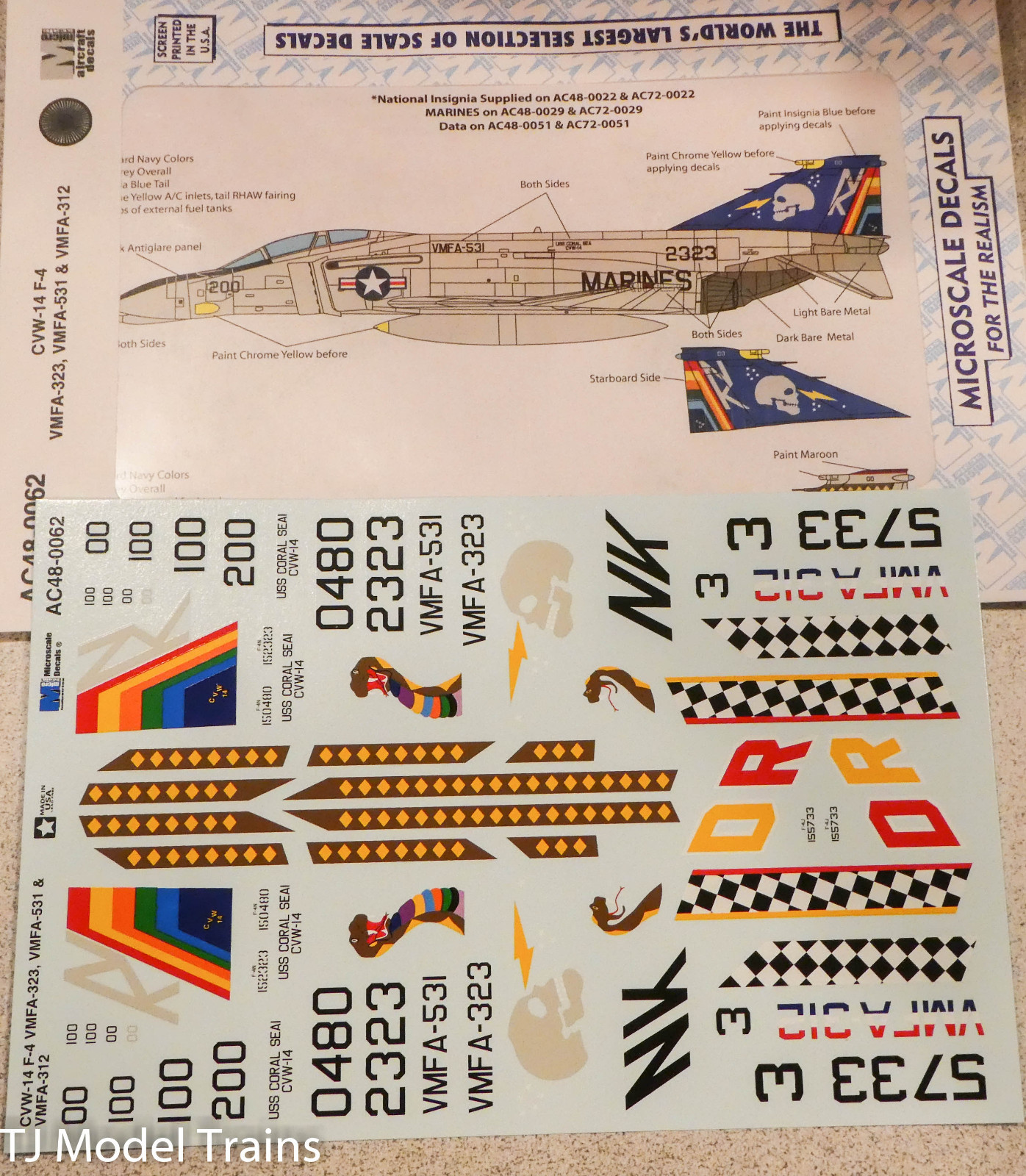 Microscale Decal #AC48-0062 CVW-14 F-4 VMFA-323, VMFA-531 & VMFA-312 ...