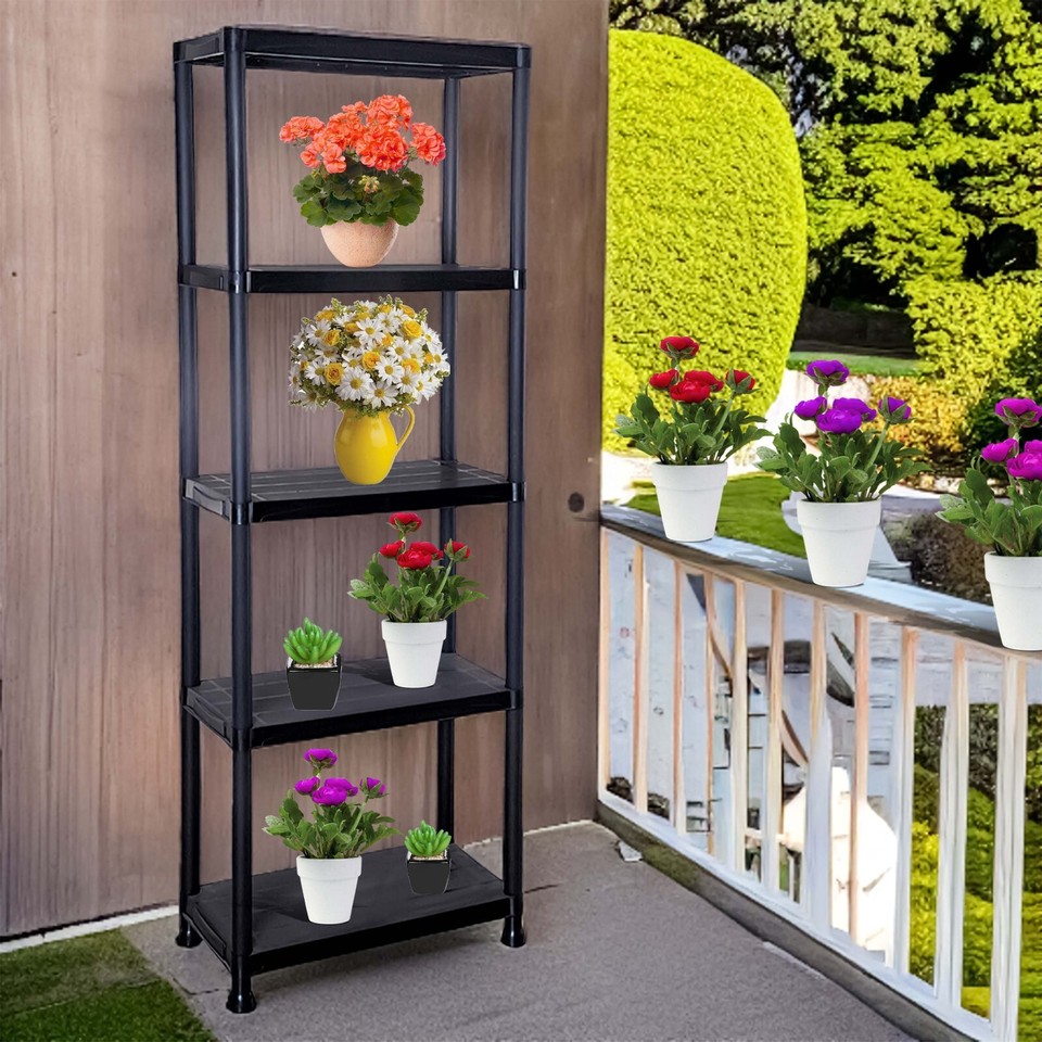 5 Tier Plastic Shelving Unit Storage Racking Shelves Home Garden Garage ...